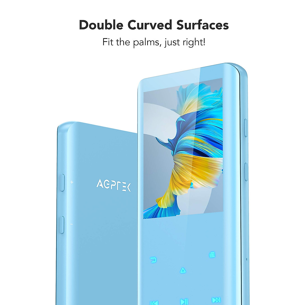 MP3 Player with Bluetooth 5.3, AGPTEK A19X 2.4" Curved Screen Portable Music Player with Speaker Lossless Sound with FM Radio, Voice Recorder, Built in 32GB, Supports up to 128GB, Blue