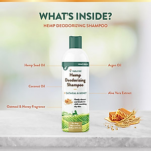 NaturVet – Hemp Deodorizing Shampoo for Dogs - Plus Oatmeal & Honey – 16 oz – Gently Cleanses & Deodorizes Skin & Coat – Enhanced with Hemp Seed Oil, Coconut Oil & Aloe Vera Extract