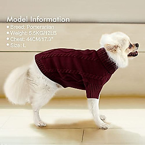 Turtleneck Pullover Dog Sweater Warm Puppy Clothes, Classic Knitwear Cute Cat Sweater for Small Dogs, Christmas Holiday Pet Outfits Apparel for Small Dogs, Burgundy S