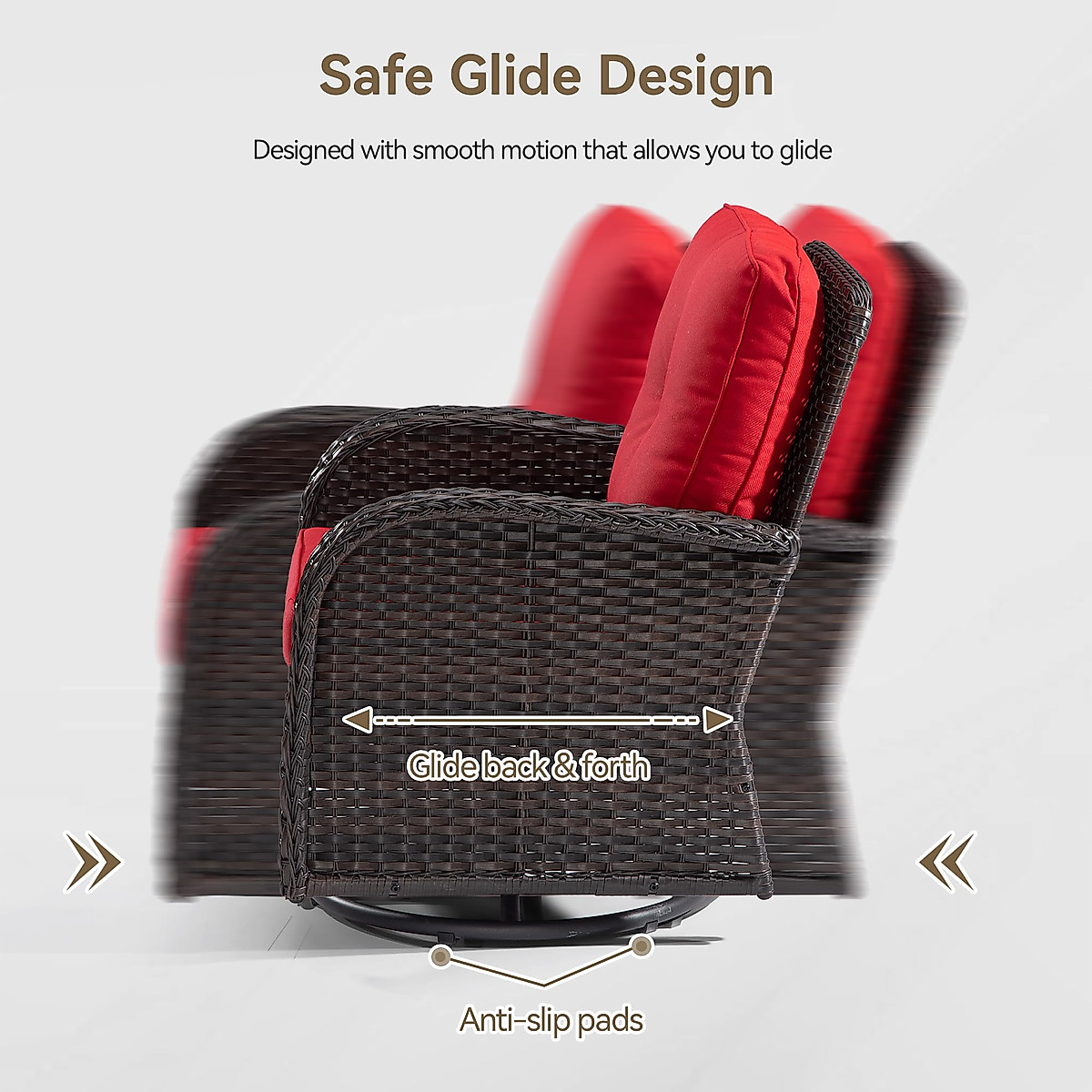 Gardenbee Patio Swivel Glider Wicker Chairs - Outdoor Swivel Rocking Chairs Set of 4 with 2 Wicker Side Tables, Patio Swivel Rocker Chair 6 Piece Patio Furniture Sets for Patio Porch Deck(Brown/Red)