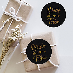 24-Pack, 2” Bride Tribe Stickers, Bachelorette Stickers, Black Gold Glitter Bridal Shower Labels