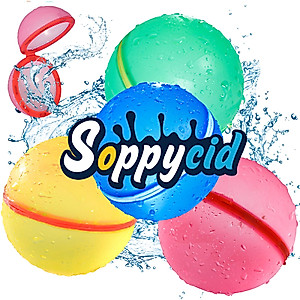 SOPPYCID Water Balloons Reusable, Summer Water Balls for Boys and Girls, Easy to Fill, Fun For Kids Ages 3-12, Water Splash Ball Pool Beach toys for Water Balloon Fights, Bath time, Pool-4Pack