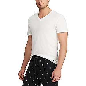 POLO Big Ralph Lauren Men's Classic Fit Cotton V-Neck Undershirt 3-Pack, White/Cruise Navy-3 Pack, 1X Tall