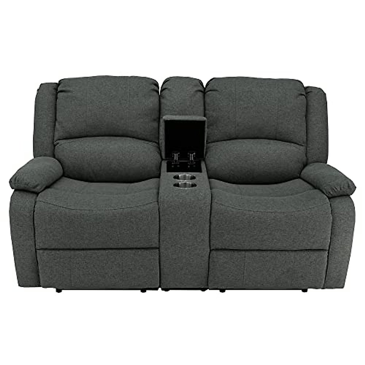 RecPro Charles 67" Double Recliner RV Sofa with Console and Cupholders | Zero Wall Loveseat for Camper | Wall Hugger Couch | Fifth Wheel Theater Seating | Replacement RV Furniture | Fossil Cloth