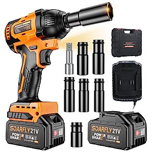 SoarFly Impact Wrench, 1/2" Impact Gun, 400N.M (300Ft-lbs) Brushless Motor Power Impact Driver, Cordless Electric Impact Wrench with 4.0Ah Battery, 1 Fast Charger, 6PCS Sockets, 1 Extension Bar