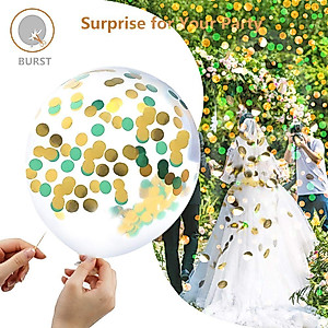 KBZVNAF Green White Latex Party Balloons - 50pcs 12 inch White Green Gold Confetti Balloons for Jungle Theme Party Balloons Supplies