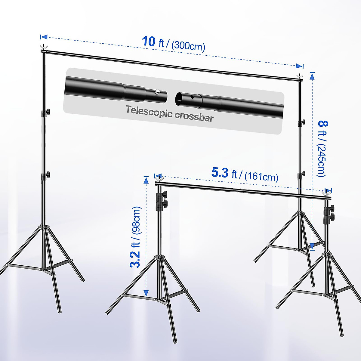 EMART Backdrop Stand,10x8ft Adjustable Photo Background Stand for Parties Photography, Back Drop Stand Banner Background Holder Support System Kit for Photoshoot Video Studio, Birthday