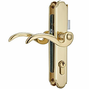 HTH HTHomeprod Solid Brass Lever Handle Set for Screen / Storm Door, Double Cylinder Mortise Lock Added Security, Fit for 1 in. Or 1.38 in. Thickness Door, Polished Brass