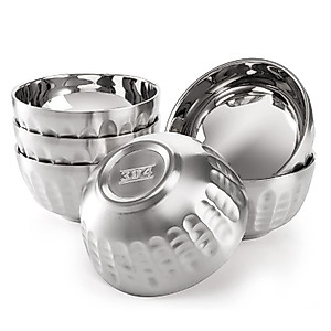 Cedilis 6 Pack 13oz Stainless Steel Bowl, Non-Slip Snack Bowls, Double-walled Insulated Ice Cream Rice Bowl, Multipurpose, Easy to Clean, Great for Kid, Toddler and Adult, Silver