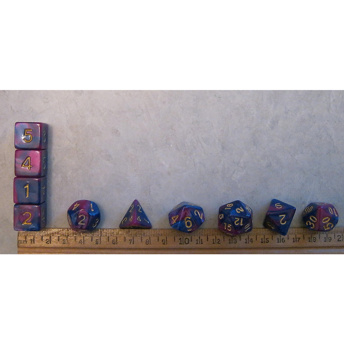 Cosmic (Purple / Blue) RPG D&D Dice Set: 7 + 3d6 = 10 polyhedral die plus bag!