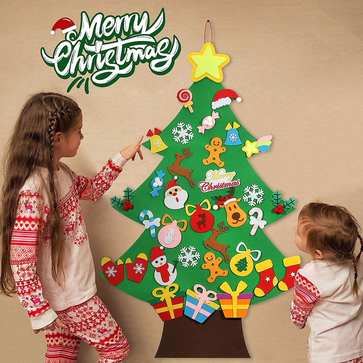 TOBEHIGHER DIY Felt Christmas Tree - 3.6 FT Felt Christmas Tree for Kids with 41 Pieces of Ornament Decor, DIY Xmas Gifts for Kids, Wall Hanging Christmas Tree Decorations