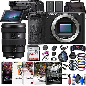 Sony a6600 Mirrorless Camera (ILCE6600/B) E 16-55mm Lens (SEL1655G) + Filter Kit + Wide Angle Lens + Color Filter Kit + Bag + NP-FZ100 Compatible Battery + 64GB Card + Card Reader + More