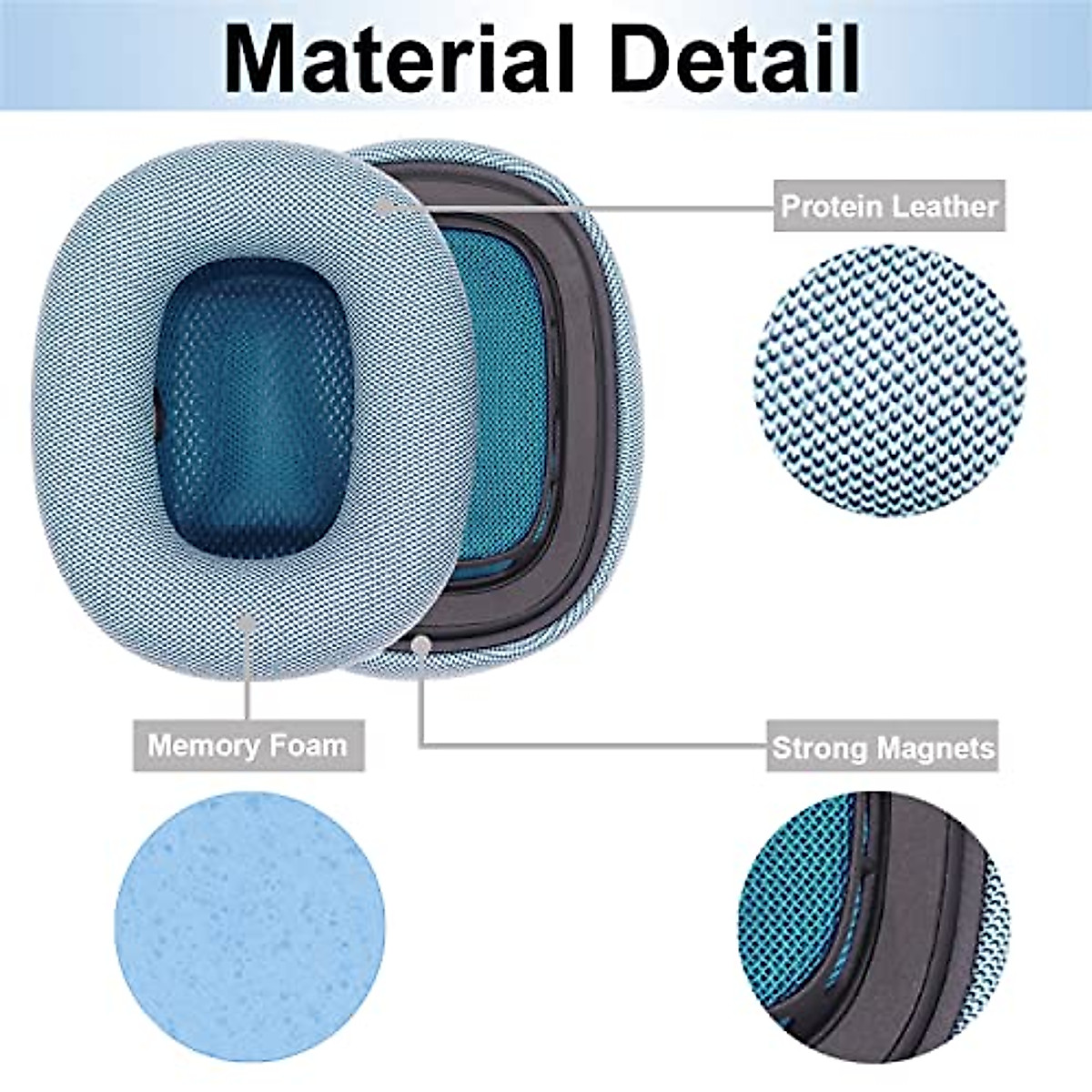 Replacement Ear Pads for AirPods Max Headphone Quite-Comfort Protein Leather Earpads Covers Easy to Install with Magnet Ear Pads Earmuff Repair Part (Blue)