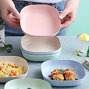 HEMOTON 4pcs Square Salad Bowl Wheat Straw Pasta Bowls Lightweight Food Serving Bowls Party Snack Dish for Soup Dessert Rice (Beige,Pink,Blue,Green)