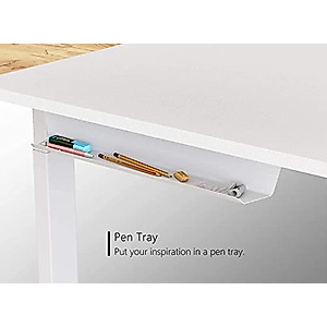 BANTI Height Adjustable Electric Standing Desk, 55 x 24 Inches Stand Up Desk with Pencil Holder, Sit Stand Desk with Light Rustic and White Top and White Frame, (B-SDE-55LW-S)