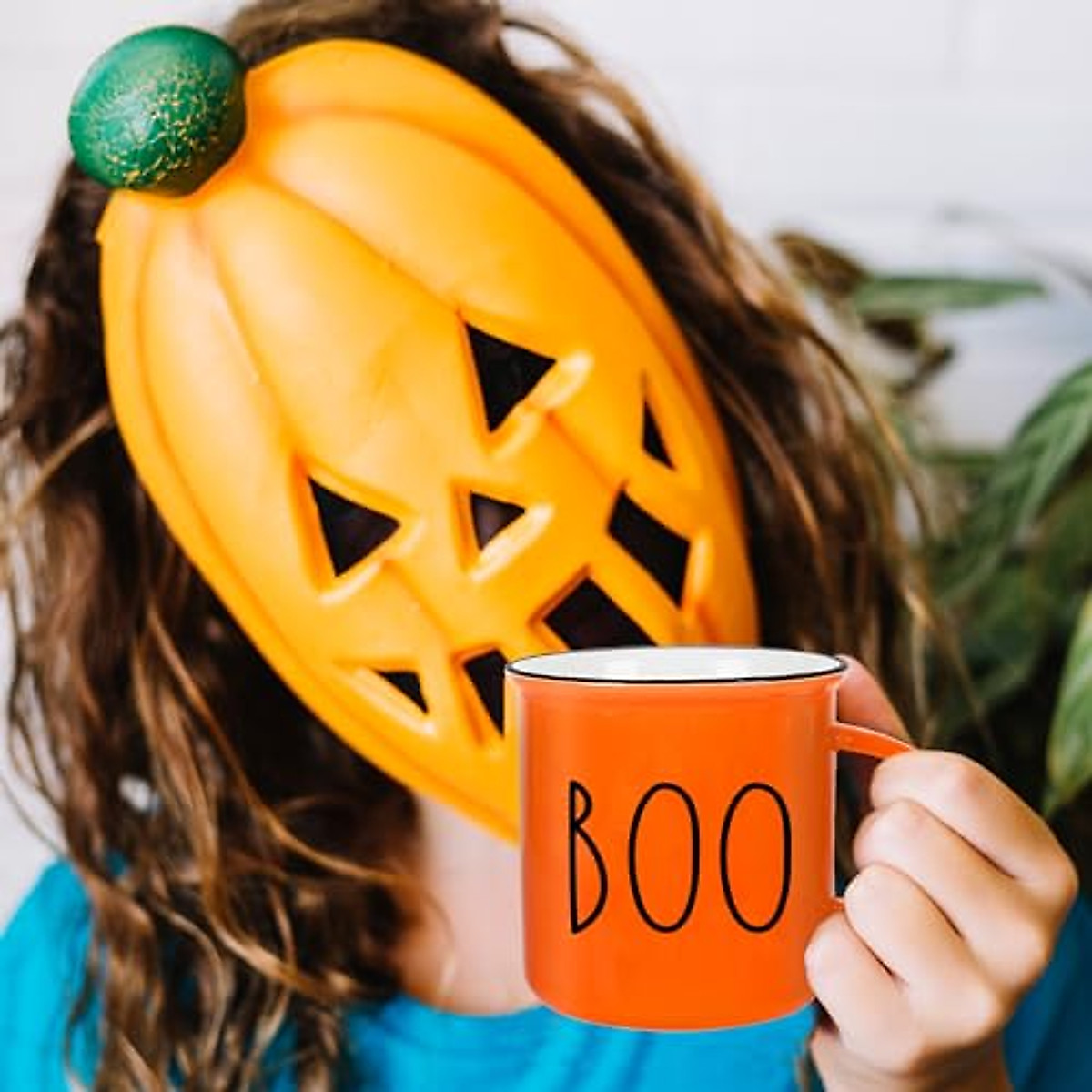 Whaline 6Pcs Halloween Mini Mugs with Plaid Ribbon Pumpkin Bat Mini Coffee Mug Halloween Party Cups for Table Centerpieces Tiered Tray Decor Gifts