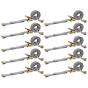 10 E Track Ratchet Tie-Down Cargo Straps, 2" x 16' Durable Ratcheting Strap Cargo TieDowns, Heavy Duty Grey Polyester Tie-Downs, ETrack Spring Fittings