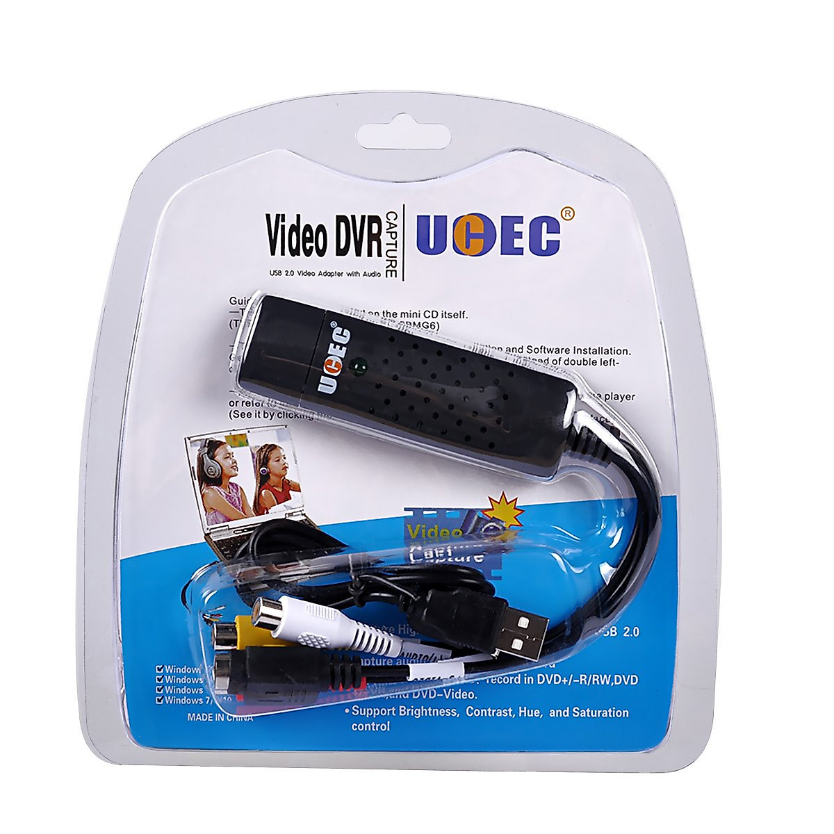 UCEC RCA to USB Converter, USB 2.0 Audio Video Capture Card Device for PC, Analog to Digital Video Converter, VHS VCR TV to DVD Converter Support Win 2000/ Win Xp/Win Vista/Win 7/ Win 8/ Win 10