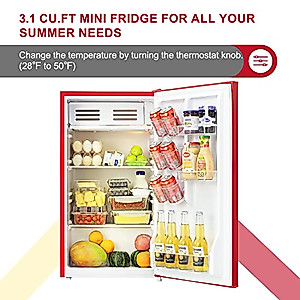 Frestec 3.1 CU' Mini Refregiator, Compact Refrigerator, Small Refrigerator with Freezer, Red (FR 310 RED)