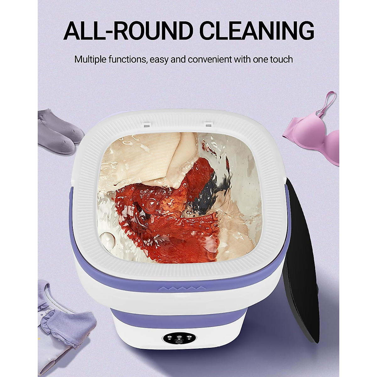 NISHCON Portable Washing Machine, 11L Upgraded Large Capacity Mini Washer with Spin Basket, Small Washing Machine for Apartments, Travel Laundry, Camping, RV, Dorm (Purple+White)