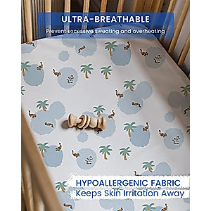 Crib Sheets for Boys, TotBasic Ultra Breathable Fitted Crib Sheet, Premium Soft Crib Mattress Sheet Fitted, Super Stretchy Baby Sheets for Crib 28''x52''x9'' Extra Deep Pocket (Tiger & Green Jungle)