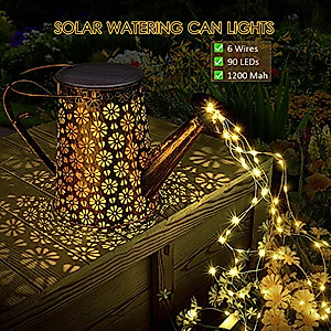 PoCare Watering Can Lights Solar Powered, 90 LEDs Retro Metal Kettle Lights Garden Decor Hanging Waterproof Solar Lights for Outdoor Pathway Yard Lawn Patio Party Decorations with Hook