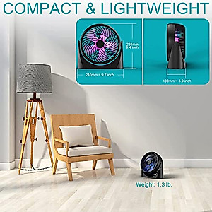 COMLIFE 8” Table Fan with Remote, Portable USB Desk Fan with 3 Powerful Speeds, RGB Light, 360°Rotate, Ultra Quiet for Home Office Bedroom