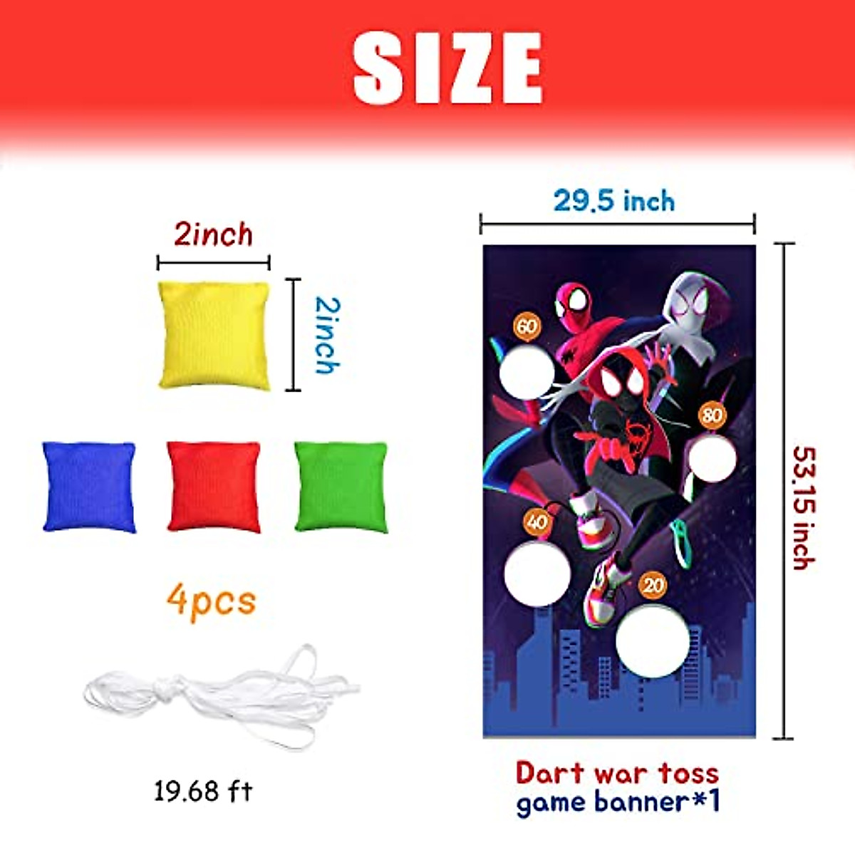 Spider Toss Game Banner with 4 Bean Bags-Fun Spider Indoor Outdoor Throwing Game Party Supplies for Spider Party Decorations Kids Carnival Games
