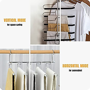 3 Pack Pants Hangers Space Saving Heavy Duty Magic Slacks Jeans Trouser Hanger, Non-Slip Foam Padded 5 Layers, Multi-Purpose Premium Metal Closet Organizer for Leggings