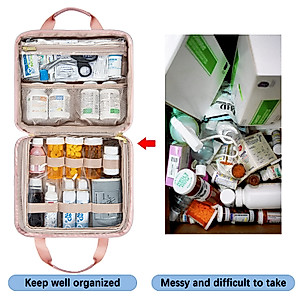 Leudes Travel Pill Bottle Organizer,Medicine Organizer and Storage,Home Medication Bag, Cases,Carrier for Pills,Vitamin,Fish Oil,Supplements for Women and Men (Large, Pink)