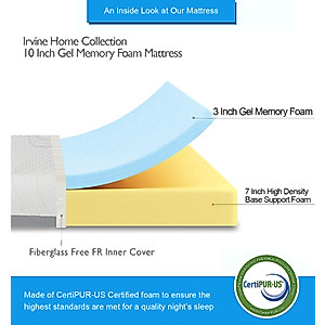 Irvine Home Collection California King Adjustable Bed Base with 10 Inch Gel Memory Foam Mattress - Dual Massage - USB Ports - Zero Gravity - Underbed Light - Wireless Remote