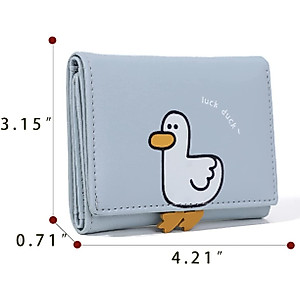 YaJaMa Women Wallet Cute Duck Rabbit Small Trifold Credit Card Case Organizer ID Window for Teen Girls (Blue Duck)