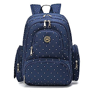 QIMIAOBABY diaper bag backpack, multifunctional and large-capacity travel diaper storage bag (Blue dots)