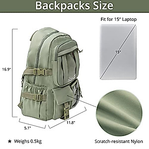 AoMoon Kawaii Backpack Lovely Pastel Rucksack for Teen Girls Aesthetic Student Bookbags with Kawaii Pin and Cute Accessories (Green-C)