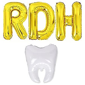 2 Pack 32 Inch RDH Letter Balloons & 16 Inch Tooth Shaped Balloons for Dental Student Graduation Party Decorations, Dental School Balloons Decor for Registered Dental Hygienist Graduation