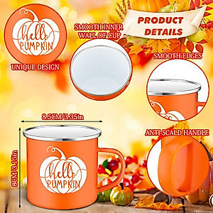 Suttmin 9 Pcs Fall Coffee Mugs Thanksgiving Enamel Mug Pumpkin Autumn Cup Hello Fall Give Thanks Sign 12 oz Camping Tea Orange White Cup Decor for Halloween Party (Pumpkin)