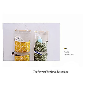 Setaria Viridis Hanging Storage Bag, Multifunctional Over The Door Wall Closet Organizer| Linen Fabric Hanging Pocket Organizer for Room Bathroom Bedroom Kitchen Dormitory Pack of 2 (yellow grey)