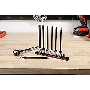 ARES 39007 - Extra Long Metric Hex Bit Socket Set - S2 Bit Provides Greater Torque - Convenient Storage Rail Included - Heat Treated Chrome Vanadium Steel Sockets