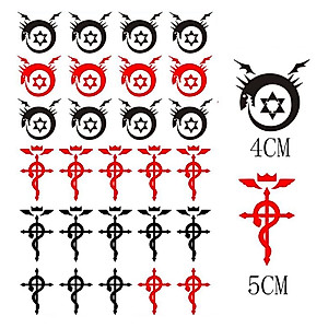 AwwwCos Fullmetal Alchemist Halloween Cosplay Temporary Tattoos Edward Elric Tattooing Body Stickers for Costumes 4CM/5CM Multicolored