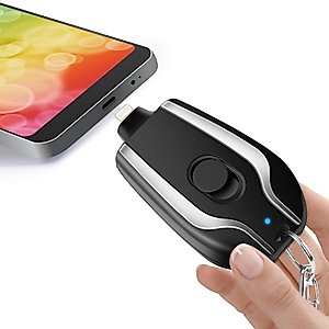 HUAYOTEK Mini Emergency Power Pod, 100% Full Capacity Keychain Portable Charger for iPhone, Power Emergency Pod Fast Charging Power Bank Battery Pack for iPhone, iPad, AirPods, for iOS (Black)