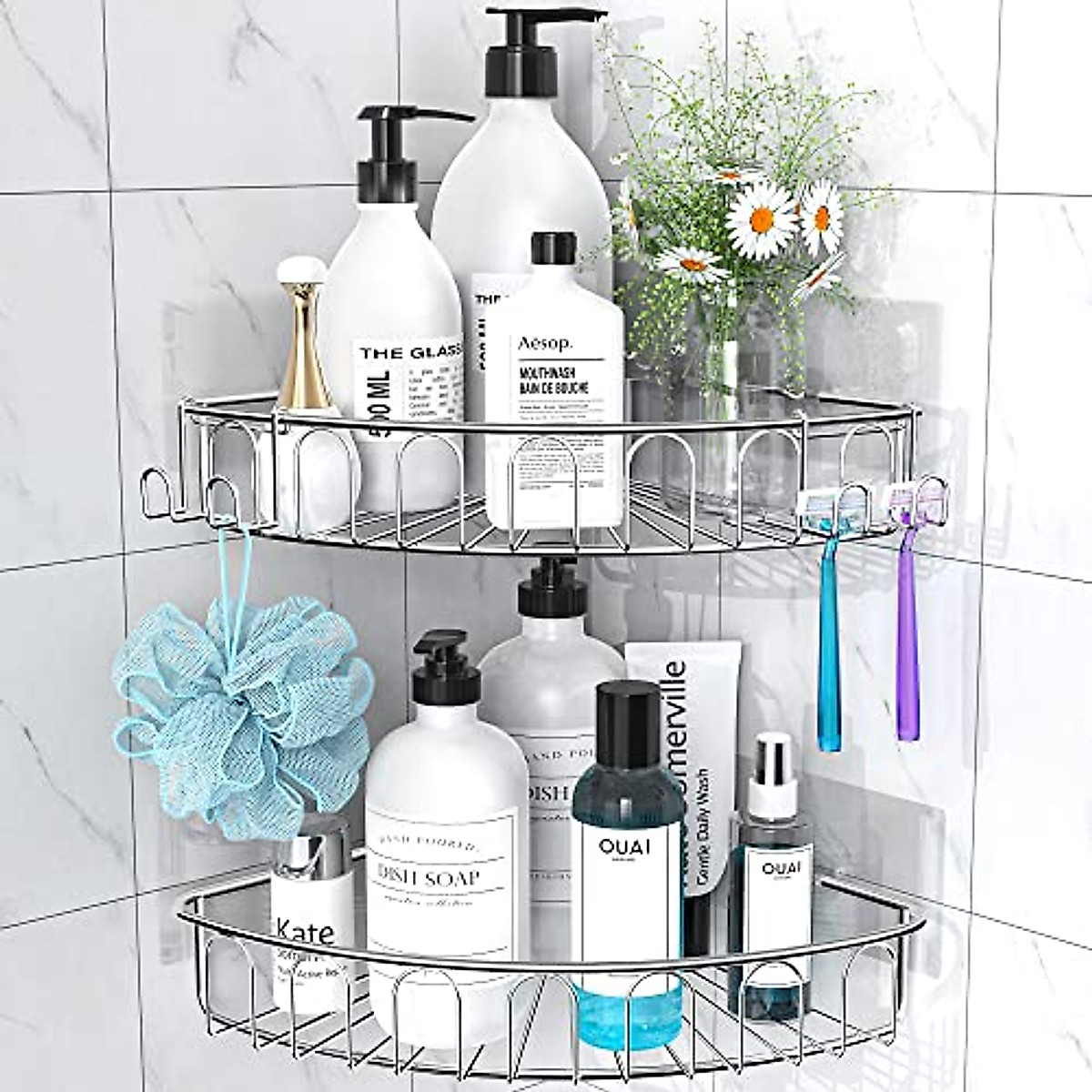 Orimade 2-Pack Rectangle Shower Caddy Bundle with 2-Pack Corner Shower Shelves Organizer