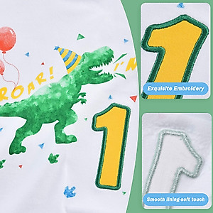 1st Birthday Boy Shirt Dinosaur Birthday T-Shirt 1 Year Old Toddler Dinosaur Outfit Cotton White Dino Party Shirt Roar I’m 1 Short Sleeve Top Tee Toddler One Rex T Shirt for Kids