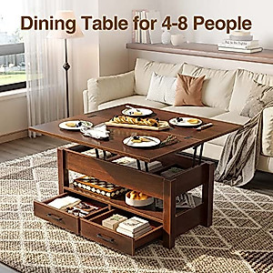 Rolanstar Coffee Table Lift Top, Multi-Function Convertible Coffee Table with Drawers and Hidden Compartment, Coffee Table Converts to Dining Table for Living Room, Home Office,Espresso