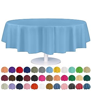 Grandipity 12 Pack Premium Disposable Plastic Tablecloth 84" Inch Decorative Round Table Cover - Sky Blue