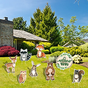 Woodland Baby Shower Yard Sign Set of 8 Gender Neutral Forest Welcome Baby Yard Signs with Stakes for Jungle Animal Indoor Outdoor Lawn Birthday Party Decorations