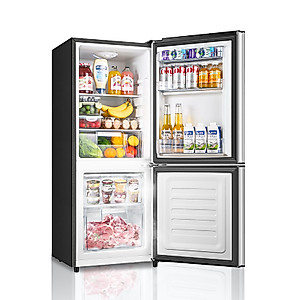 Saeoola Mini Fridge with Freezer on Bottom, 4.0 Cu.Ft, 2 Doors Compact Small Refrigerator with Bottom Freezer for Apartment, Dorm, Office, 7-Level Temperature Control, Removable Shelves (Sliver)