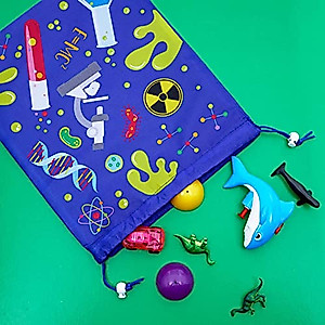 Drawstring Favor Bags for Kids Science Birthday Party (10 x 12 in, 12 Pack)