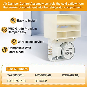 242303001 Refrigerator Damper Assembly Air Damper Control Assembly Compatible with Frigidaire Compatible with Crosley White replaces 3016452 AP5788340 PS8746718 EAP8746718 Fits DFH, FFE, FFH, FFS, LFS