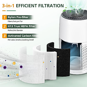 3 Pack Core Mini Replacement Filter Compatible With LEVOIT Core Mini Air Purifier, Core Mini-P 3-IN-1 H13 True Hepa Air Filter, Core Mini-RF Filter With 10 Pack Aroma Pads, White