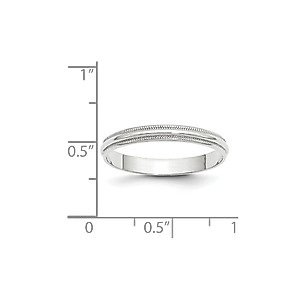 Solid 14k White Gold 3mm Milgrain Half Round Wedding Band Size 7.5